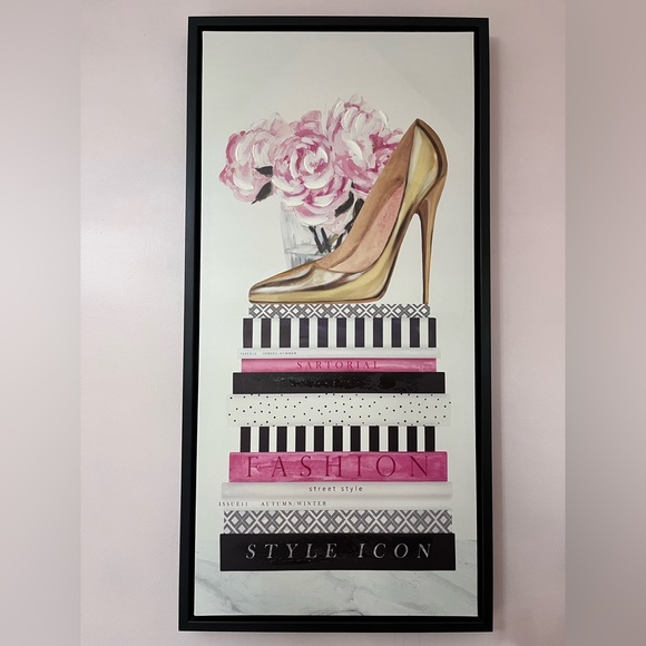Wall Decor | Glam Pink Fashion Gold Pumps Wall Art | Poshmark